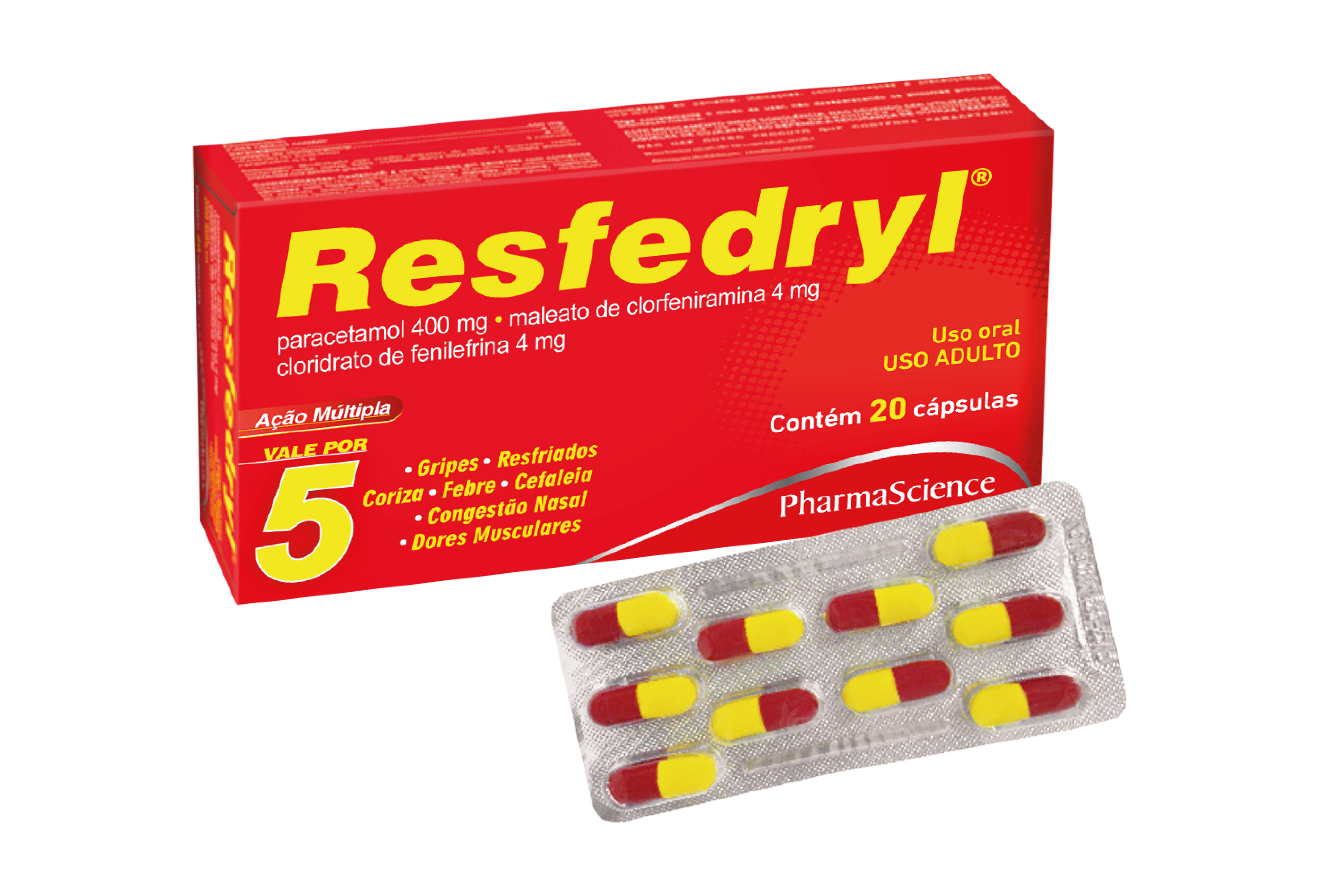 Medicamento para Gripes e Resfriados - Resfedryl 20 Cápsulas
